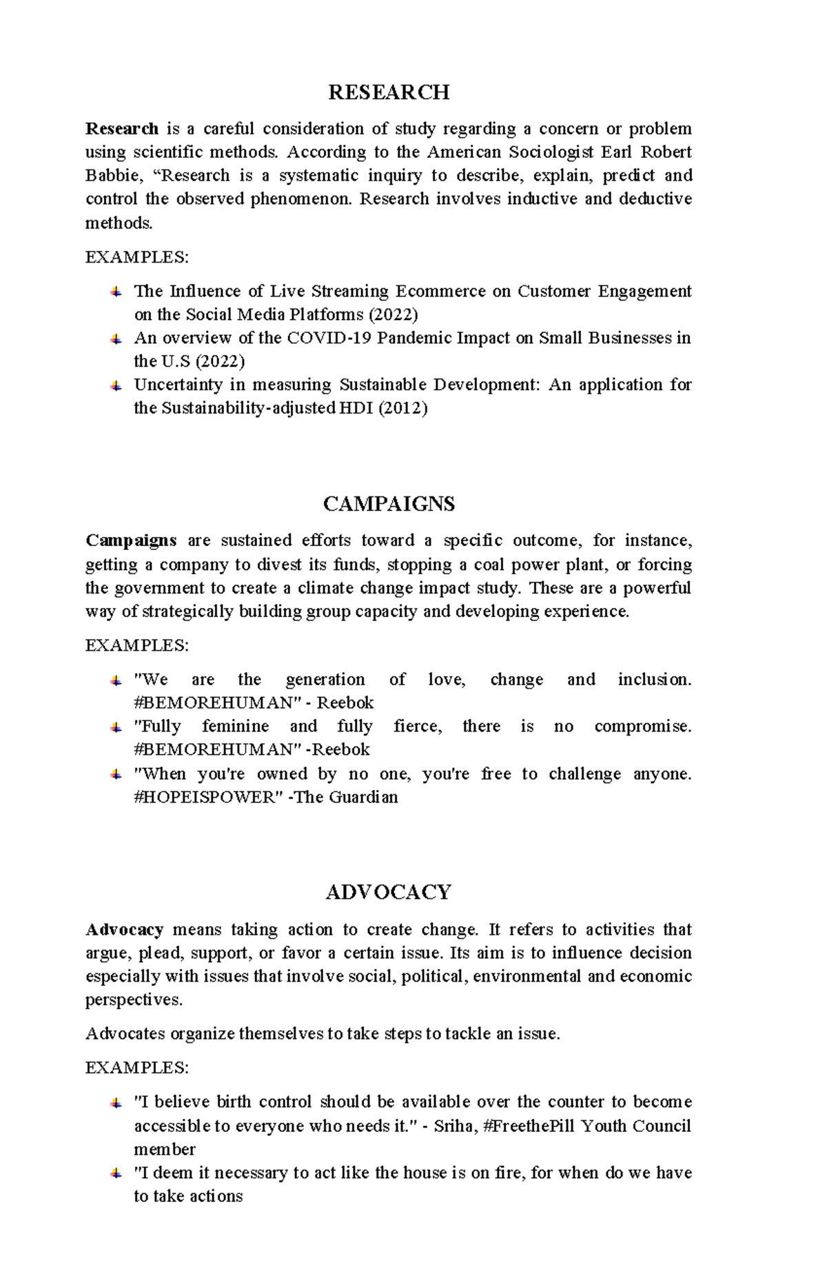 Research, Campaign, Advocacy - RESEARCH Research is a careful ...