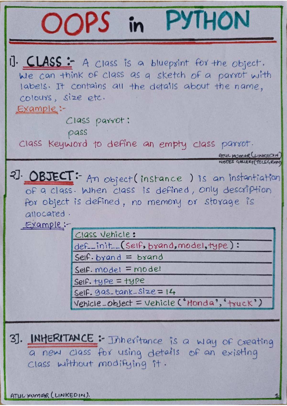 OOPS in PYTHON: Class, Inheritance, and Encapsulation Notes - Studocu