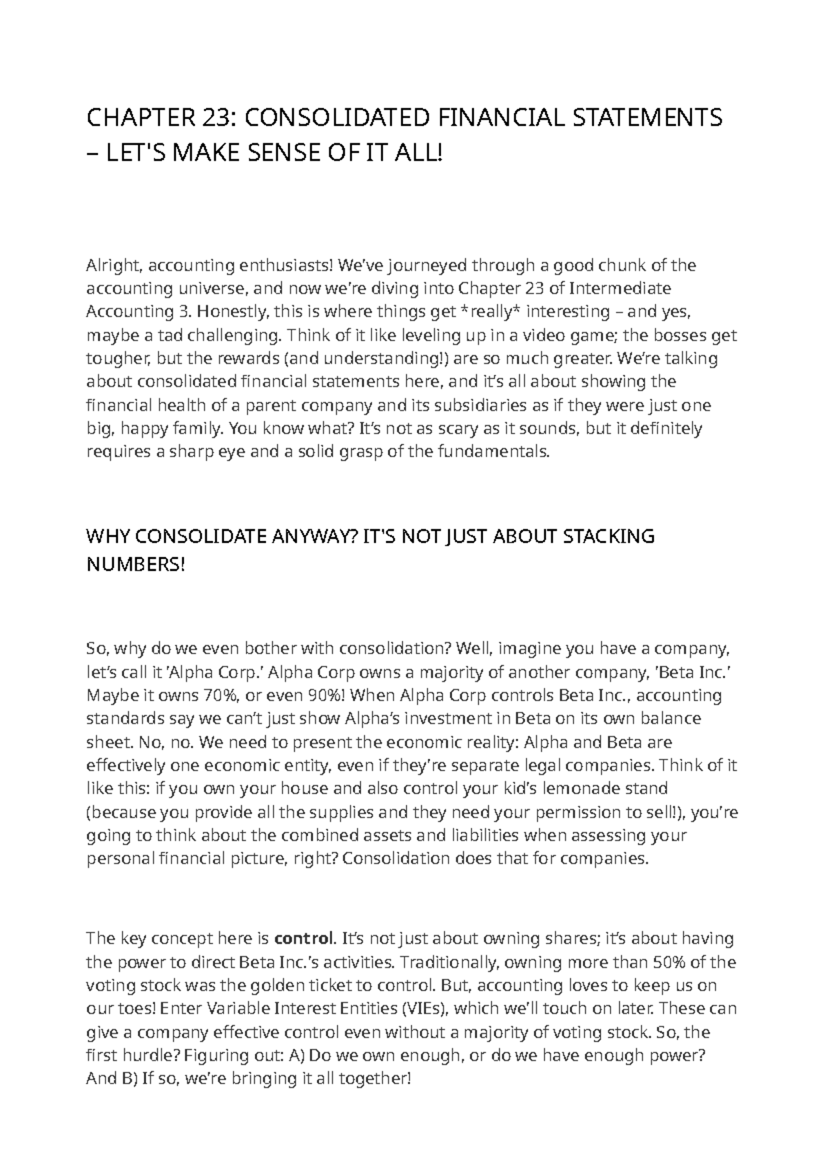CHAPTER 23: UNDERSTANDING CONSOLIDATED FINANCIAL STATEMENTS IN INTERMEDIATE - Studocu