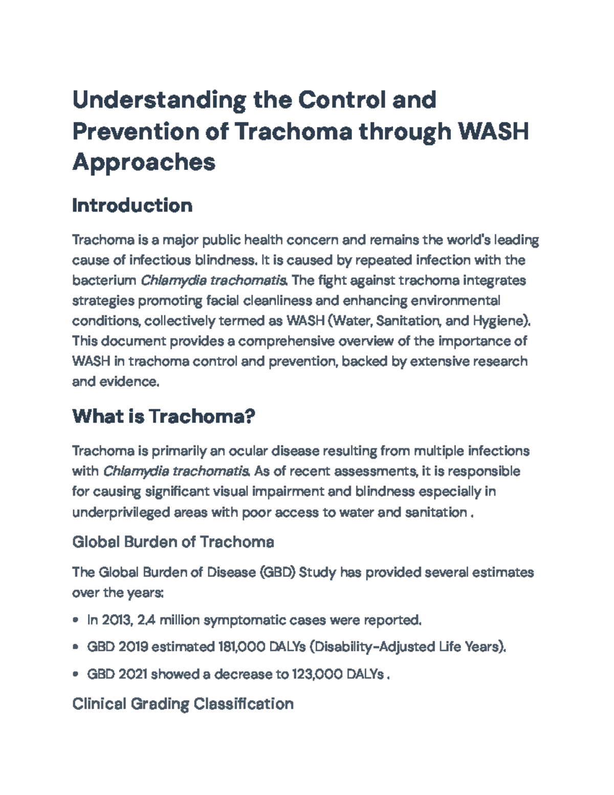 Understanding Trachoma Control & Prevention via WASH Strategies - Studocu