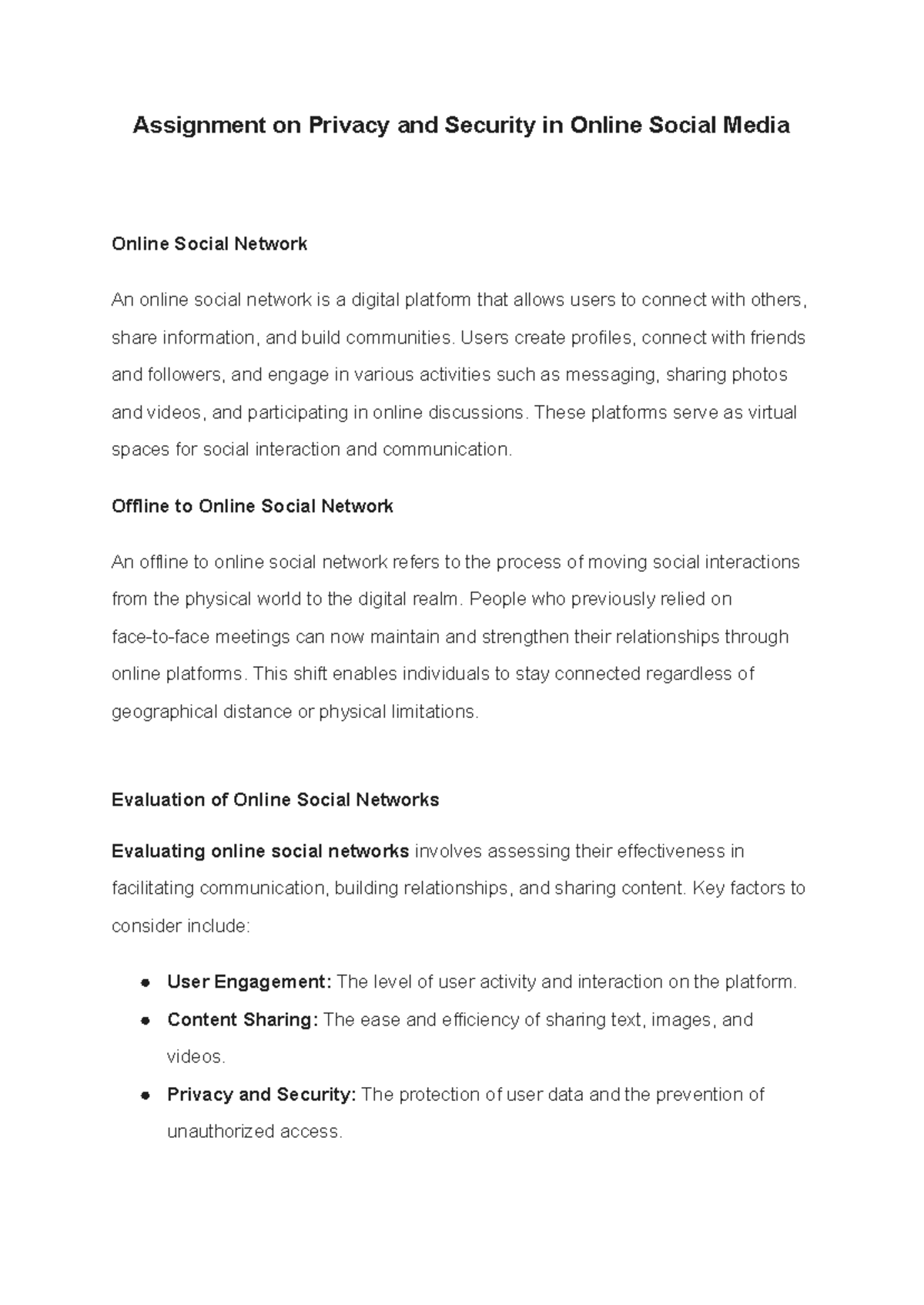 Assignment on Privacy and Security in Social Media (Course Code: XYZ123 ...