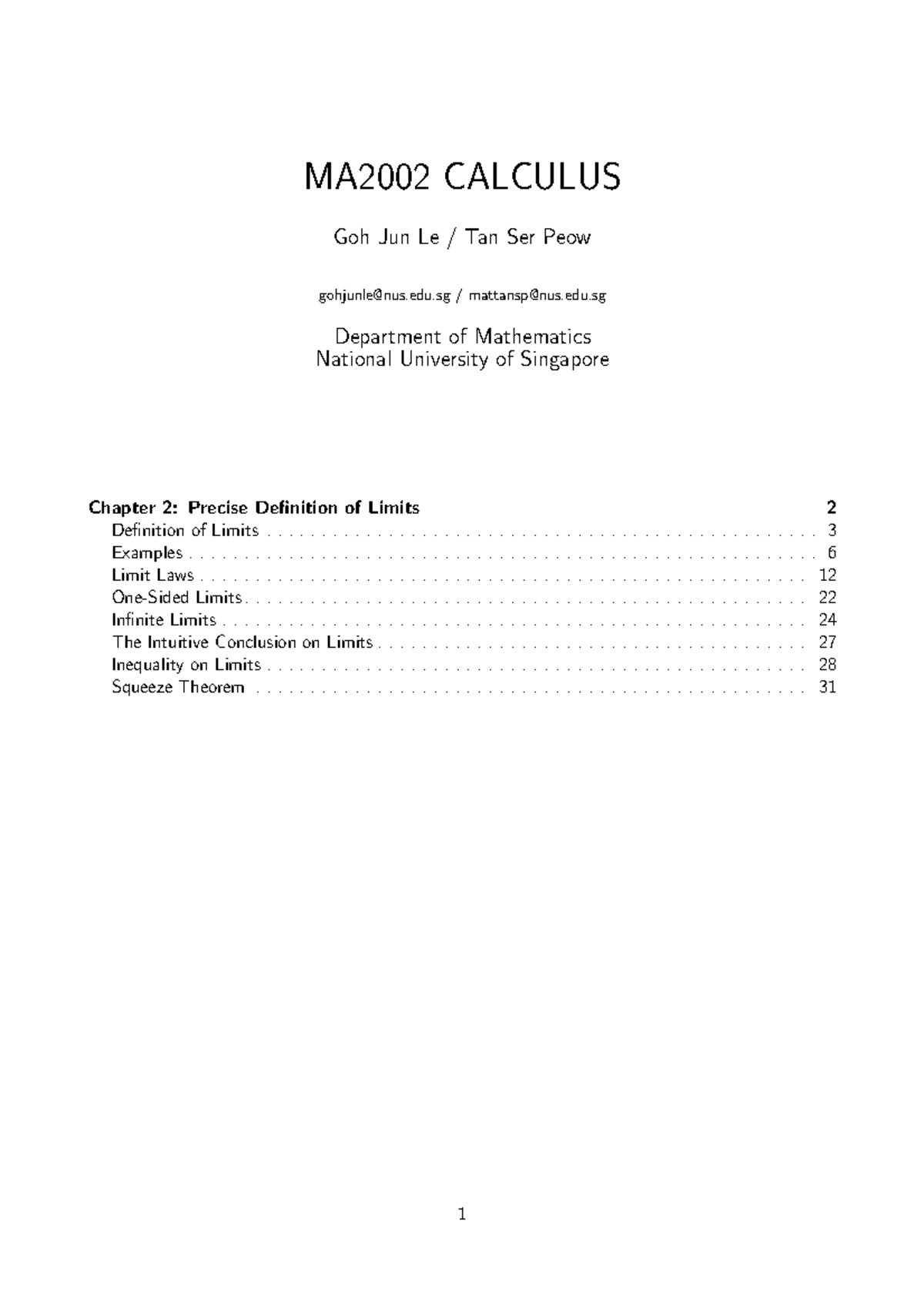 MA2002 Calculus Chapter 2: Precise Definition of Limits Notes - Studocu