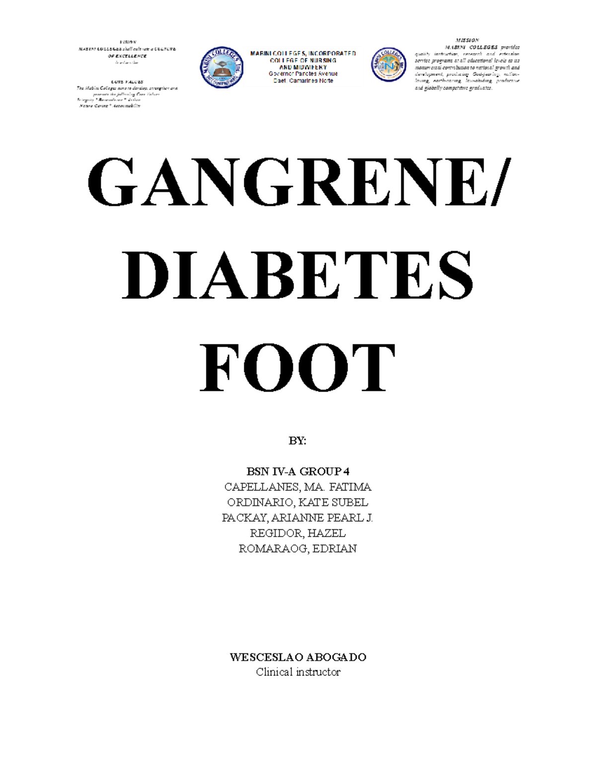 Case Study on Gangrene: The Impact of Diabetes (BSN IV-A) - Studocu