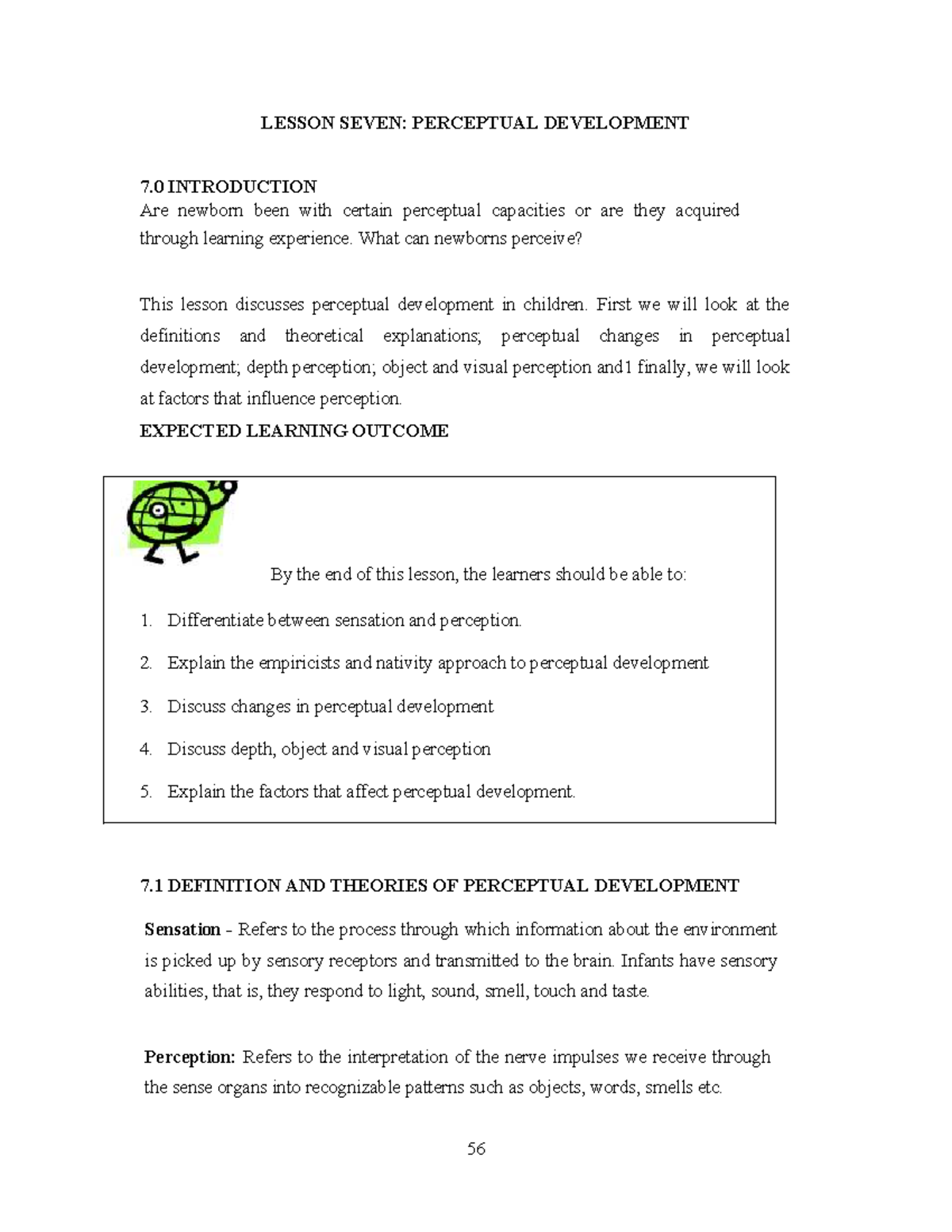 Lesson 7: Perceptual Development in Children - Studocu