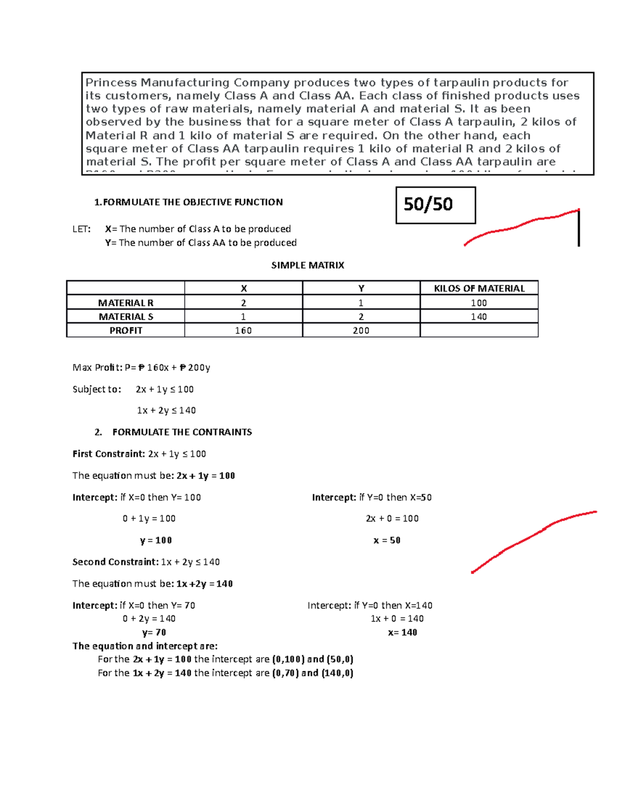 Linear Programming: Maximization of Profit for Classes A and AA - Studocu