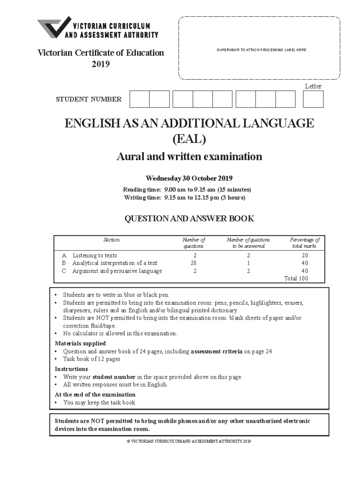 2019 EAL Final Exam: Aural & Written Examination Guidelines - Studocu