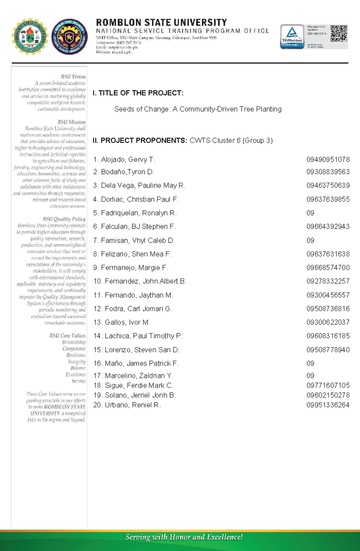 CWTS Project Proposal: Seeds of Change - Community Tree Planting - Studocu