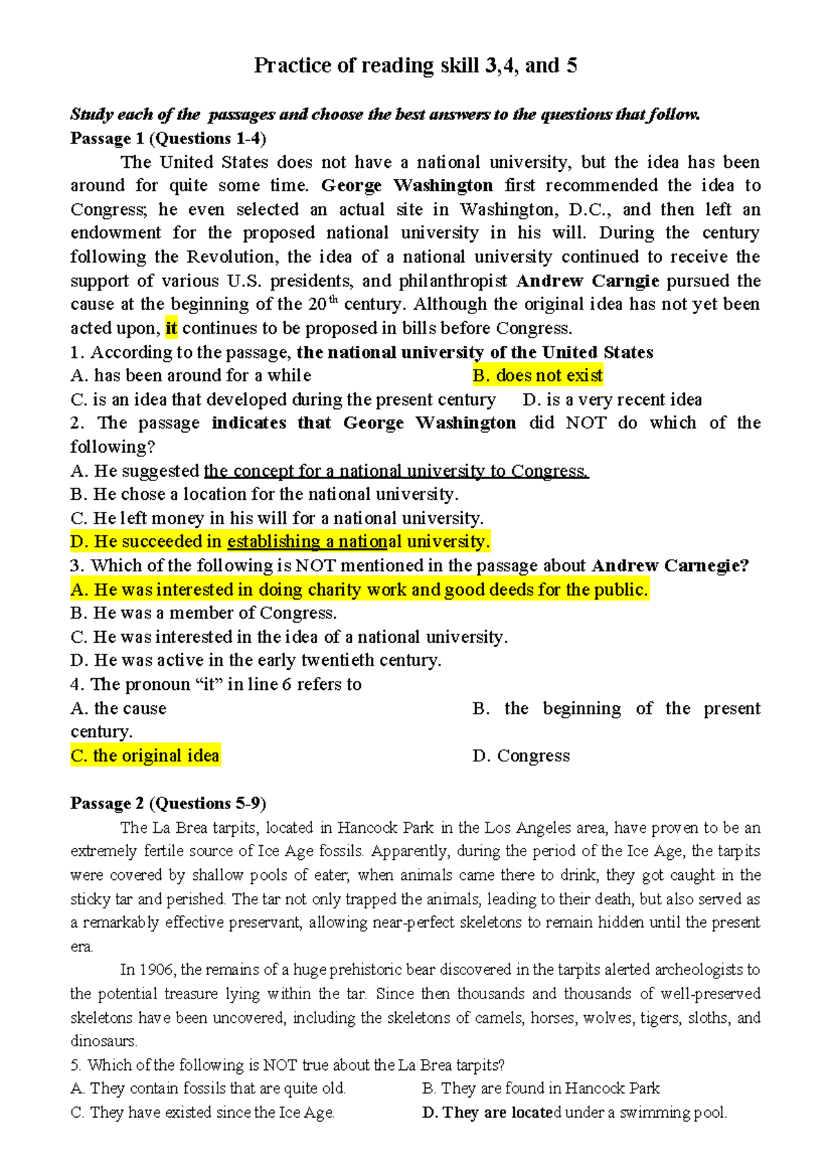 Reading Skills Practice: Passages 3, 4, and 5 Analysis and Questions ...
