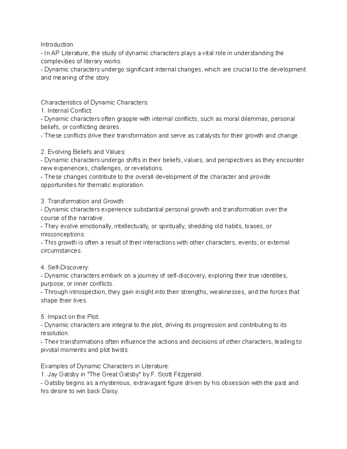 Dynamic Characterization in AP Literature - Introduction: In AP ...