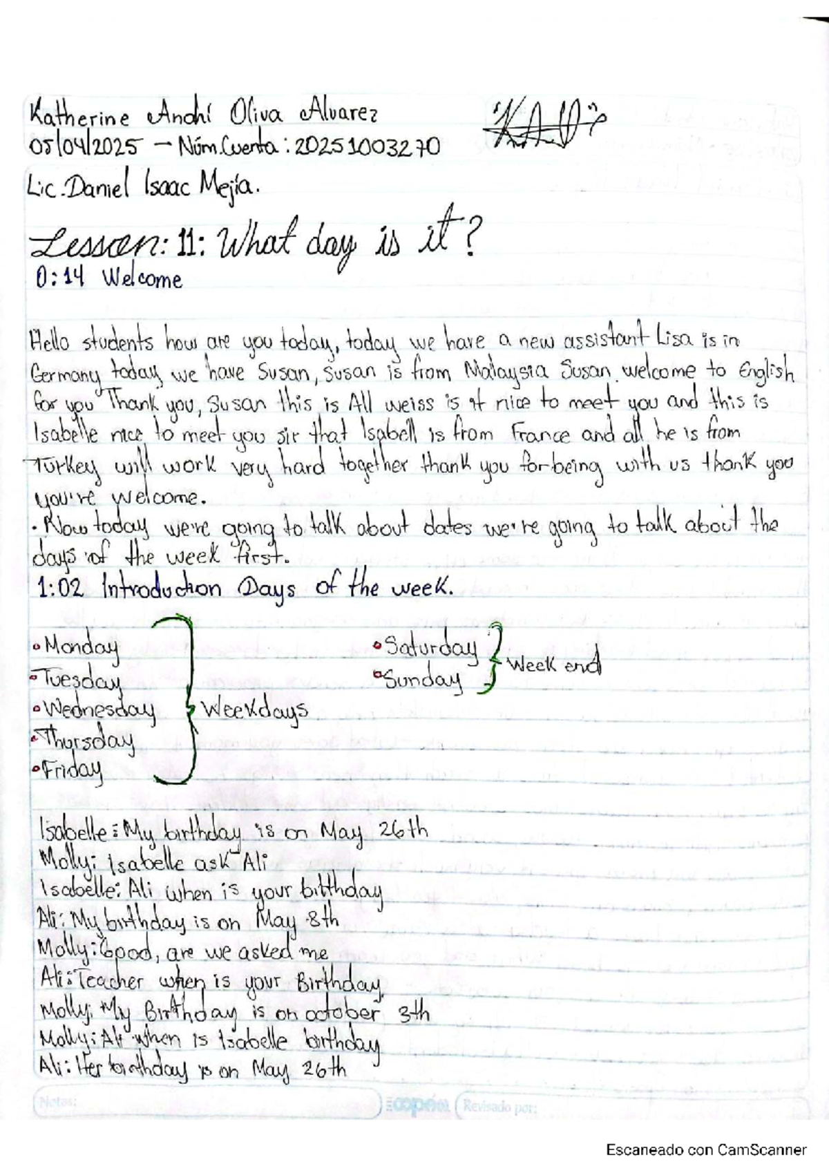 Toma de Notas - Lesson 11: What Day Is It? (KAIT) - Studocu