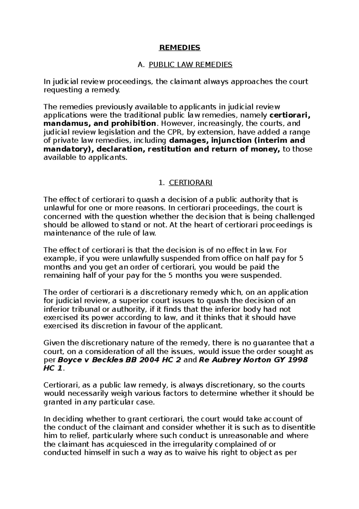 WB 5 - Comprehensive Overview of Public and Private Law Remedies - Studocu