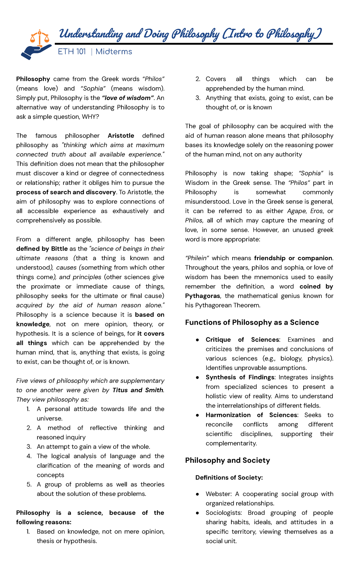 ETH 101 │Midterm Reviewer - The Nature of Philosophy and Ethics - Studocu