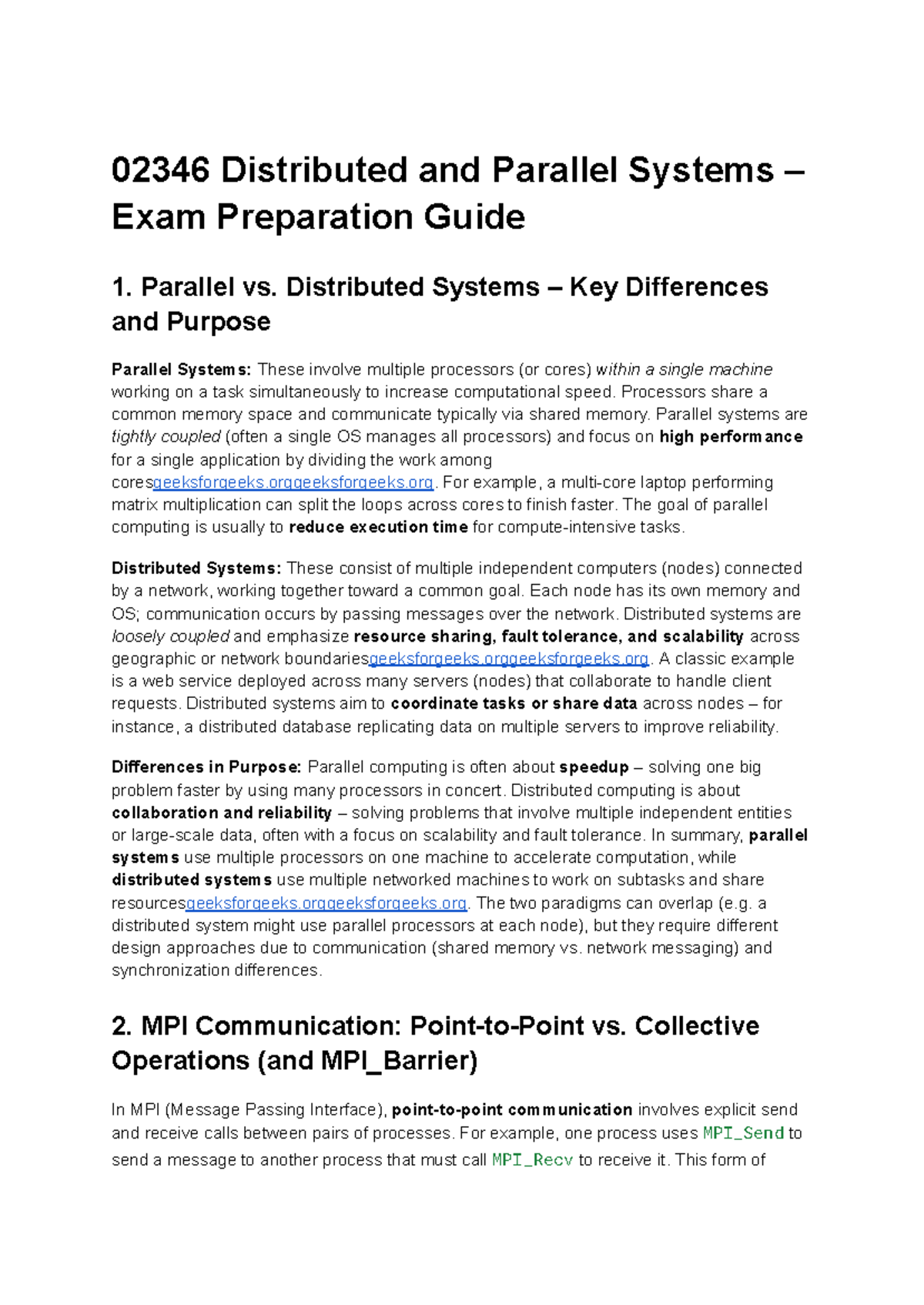 02346 Distributed and Parallel Systems – Exam Prep Guide on Key ...
