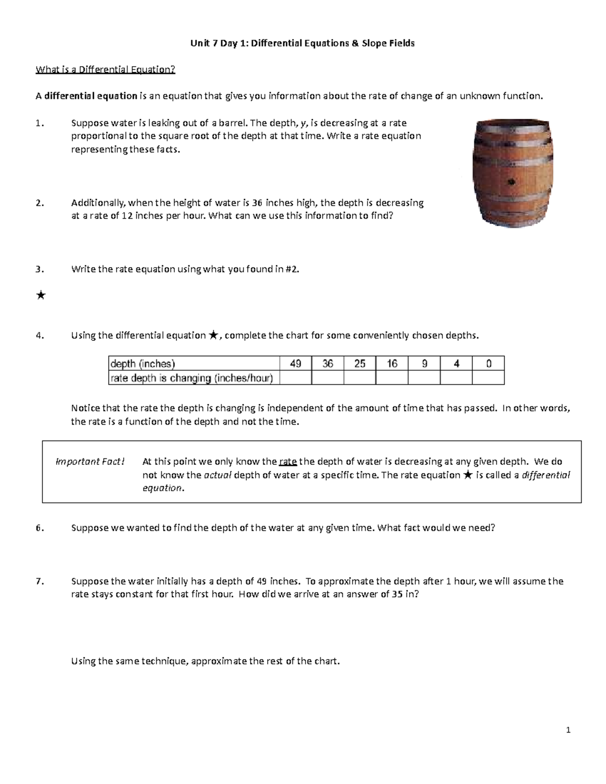 Unit 7: Differential Equations & Slope Fields - Blank Notes - Studocu