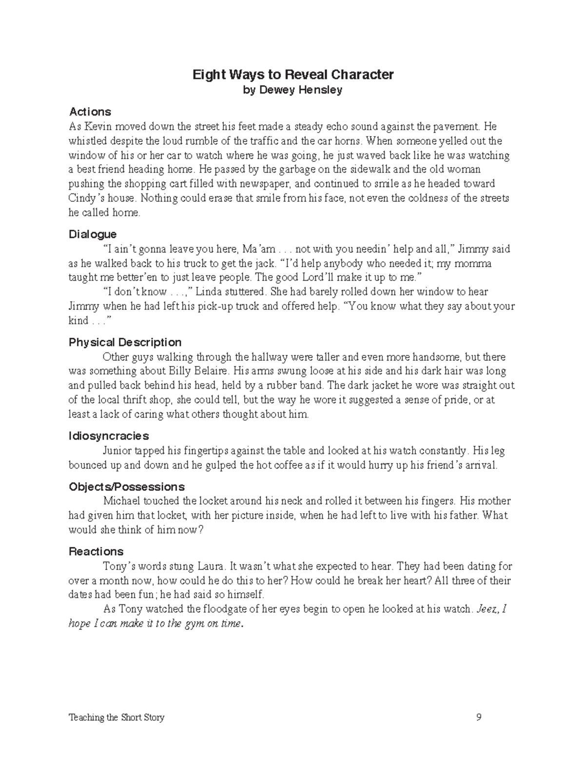 How to reveal character - Teaching the Short Story 9 Eight Ways to ...