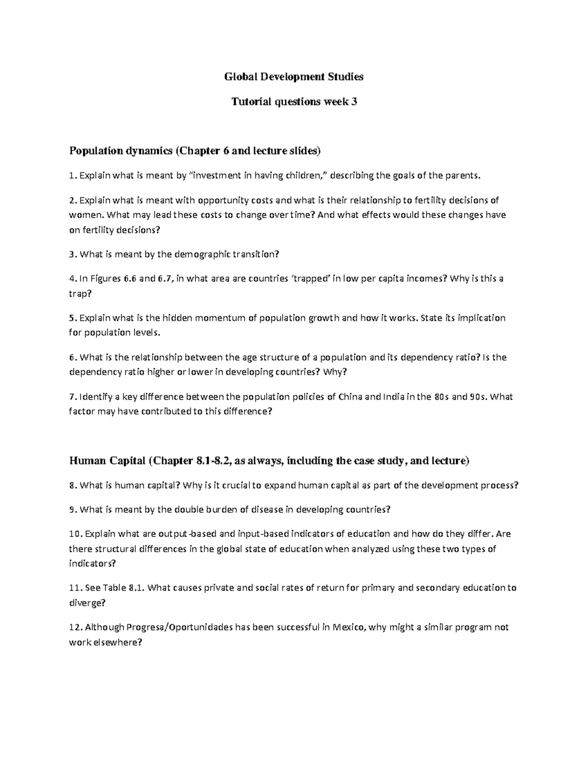 Global Development Studies GDS 2024: Week 3 Tutorial Questions ...