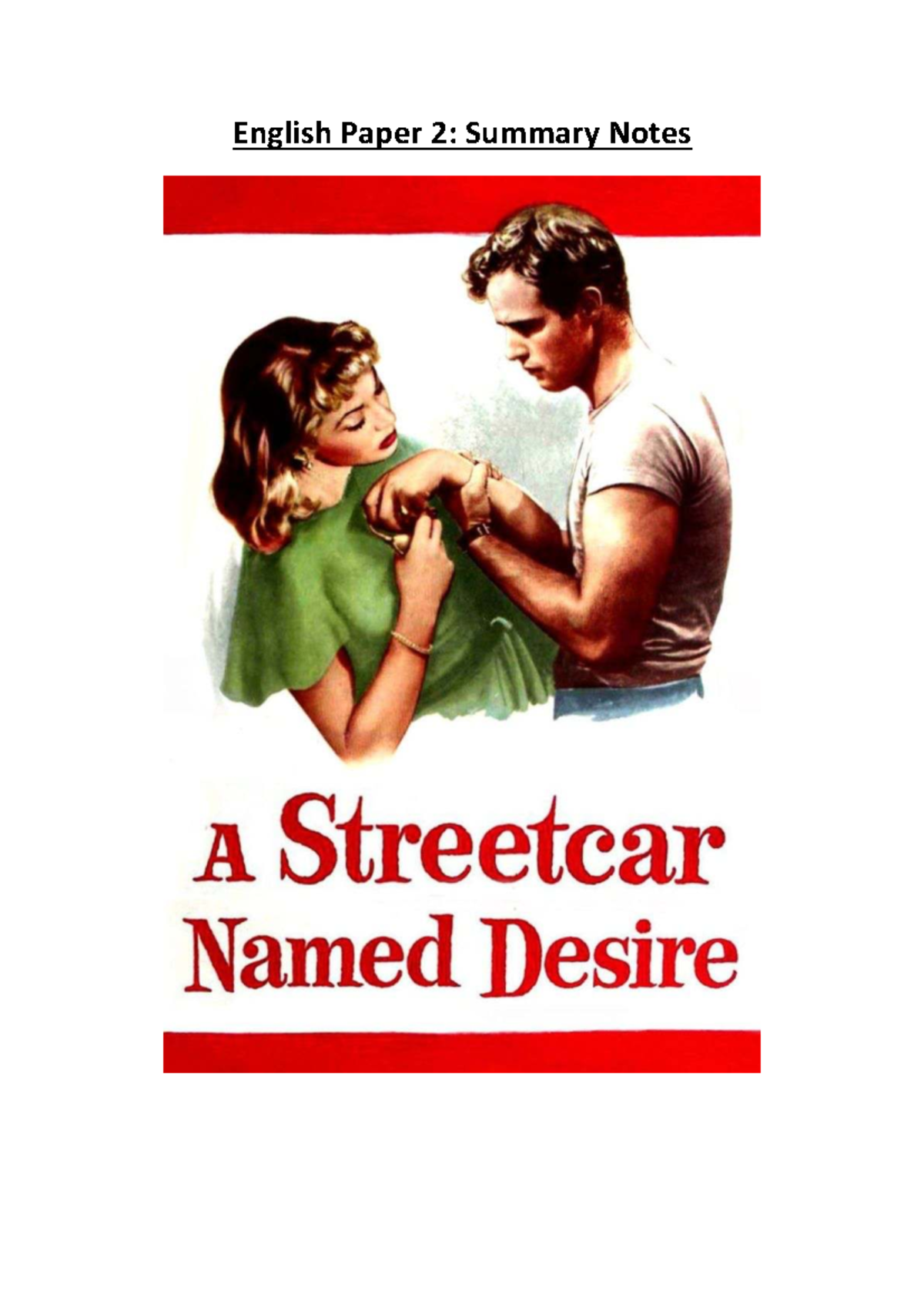 A Streetcar Named Desire (ENG 2): Comprehensive Summary Notes - Studocu
