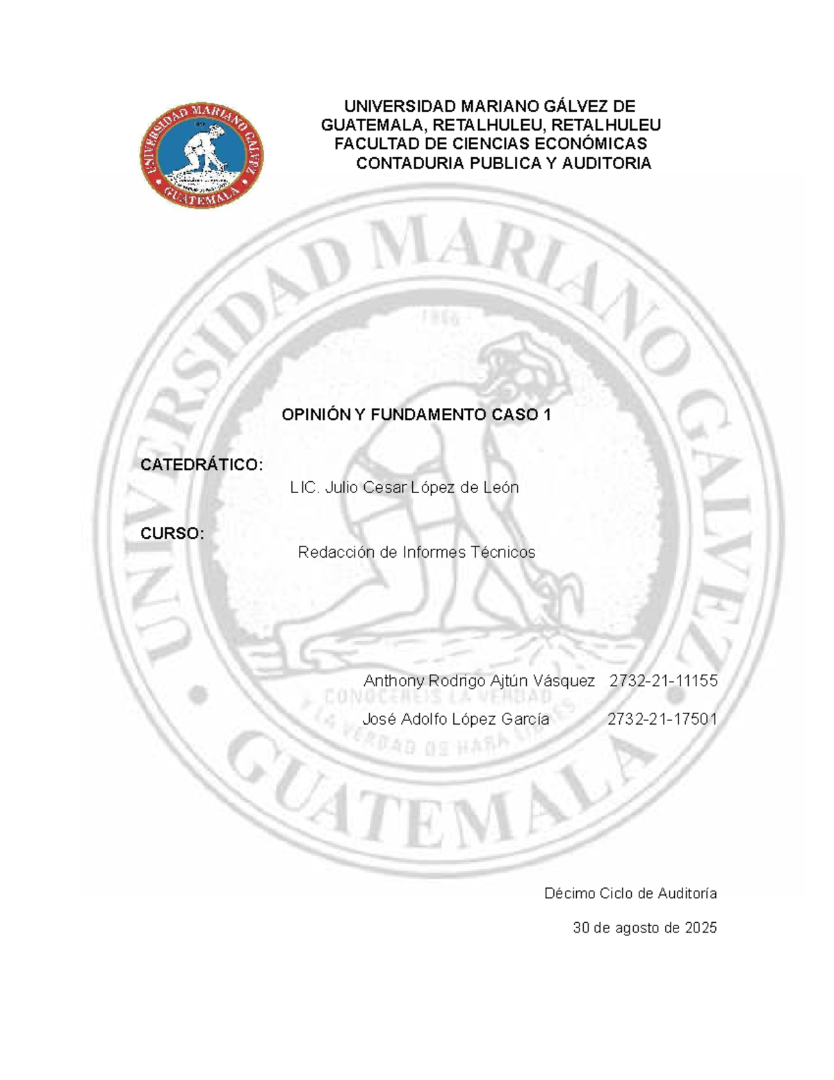 Informe de Auditoría NIIF 9 - Caso 2: Opinión y Fundamento - Studocu