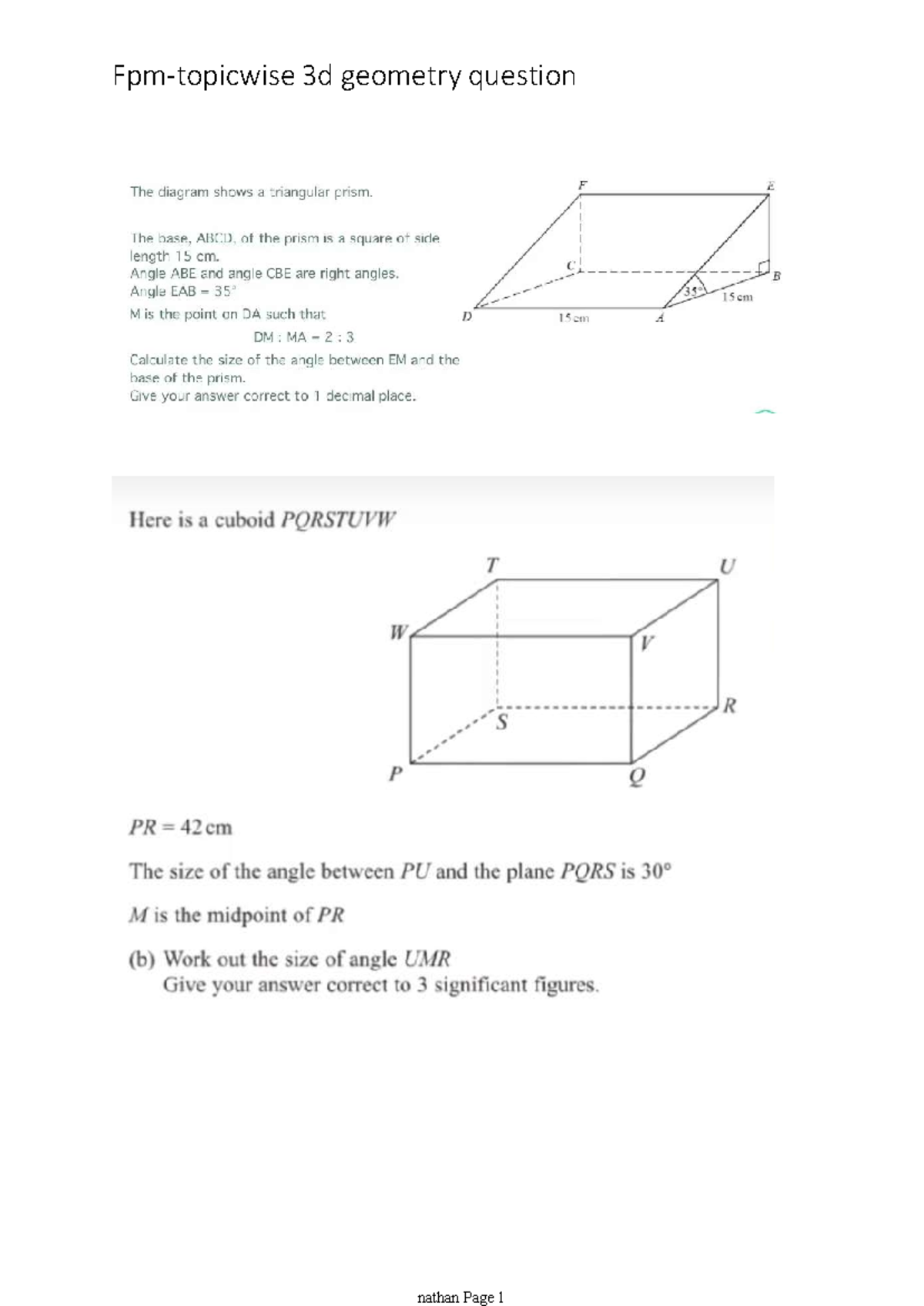 Edexcel GCSE Maths 3D Trigonometry Questions PDF - Studocu