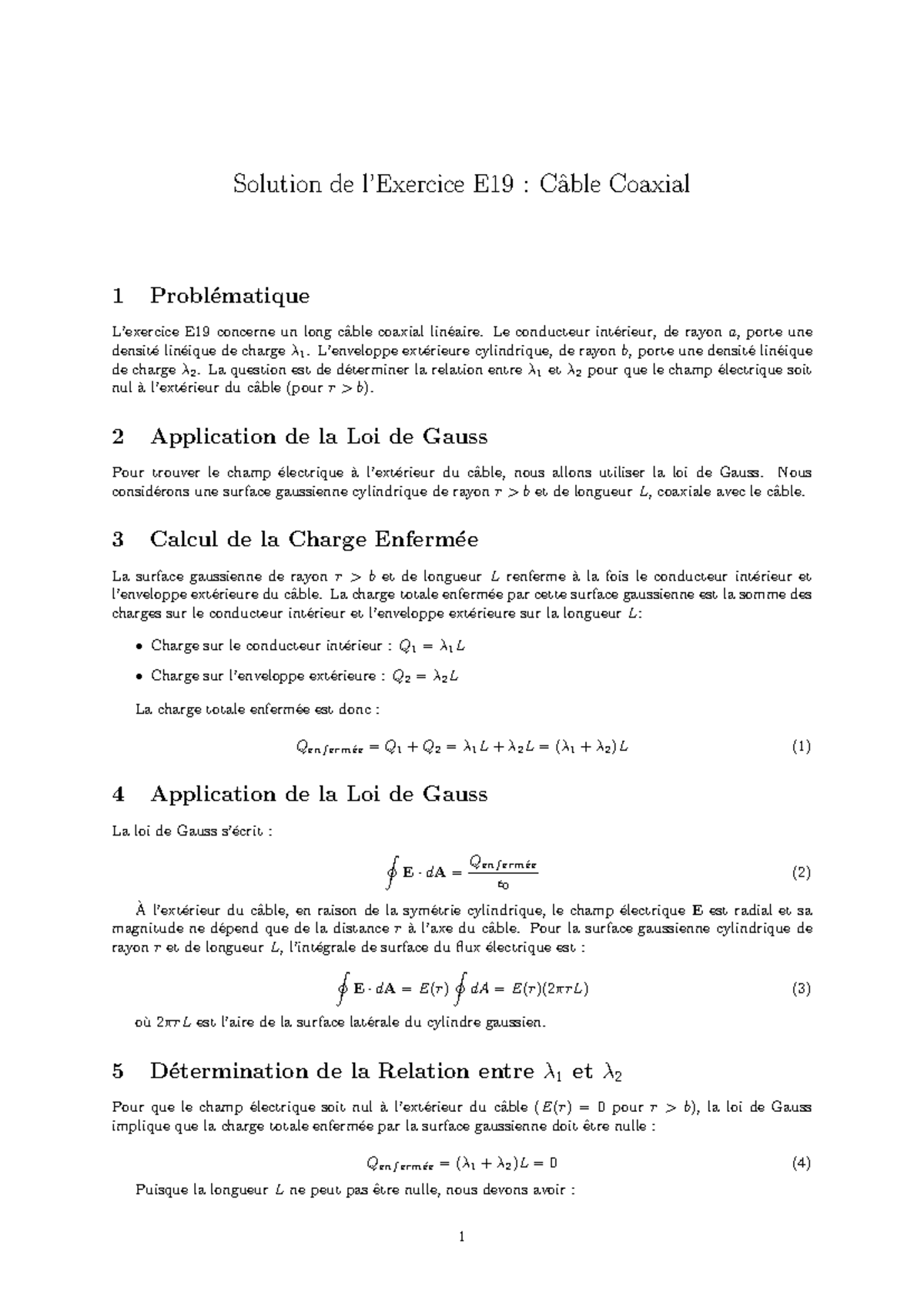Sd - gauss laws for pillbox - Solution de l’Exercice E19 : Cˆable ...