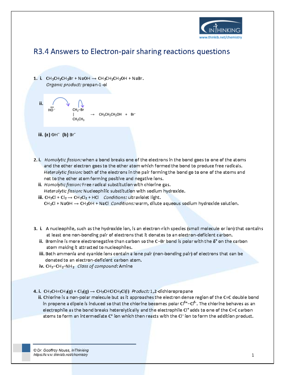Chemistry R3 Study Notes: Electron-Pair Sharing Reactions - Studocu