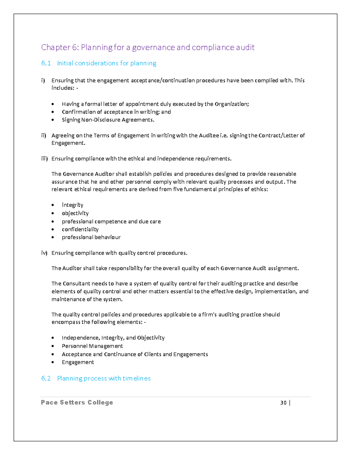 Chapter 6: Planning for Governance & Compliance Audit (Pace Setters ...