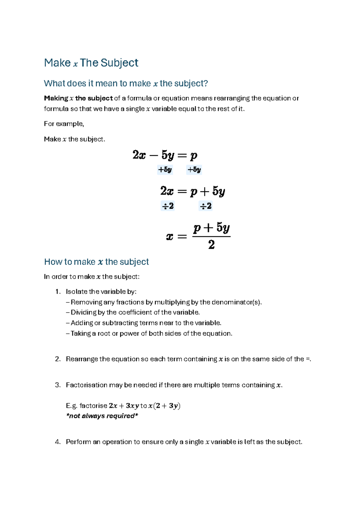 Make 𝑥 the Subject - Notes on Rearranging Equations - Studocu