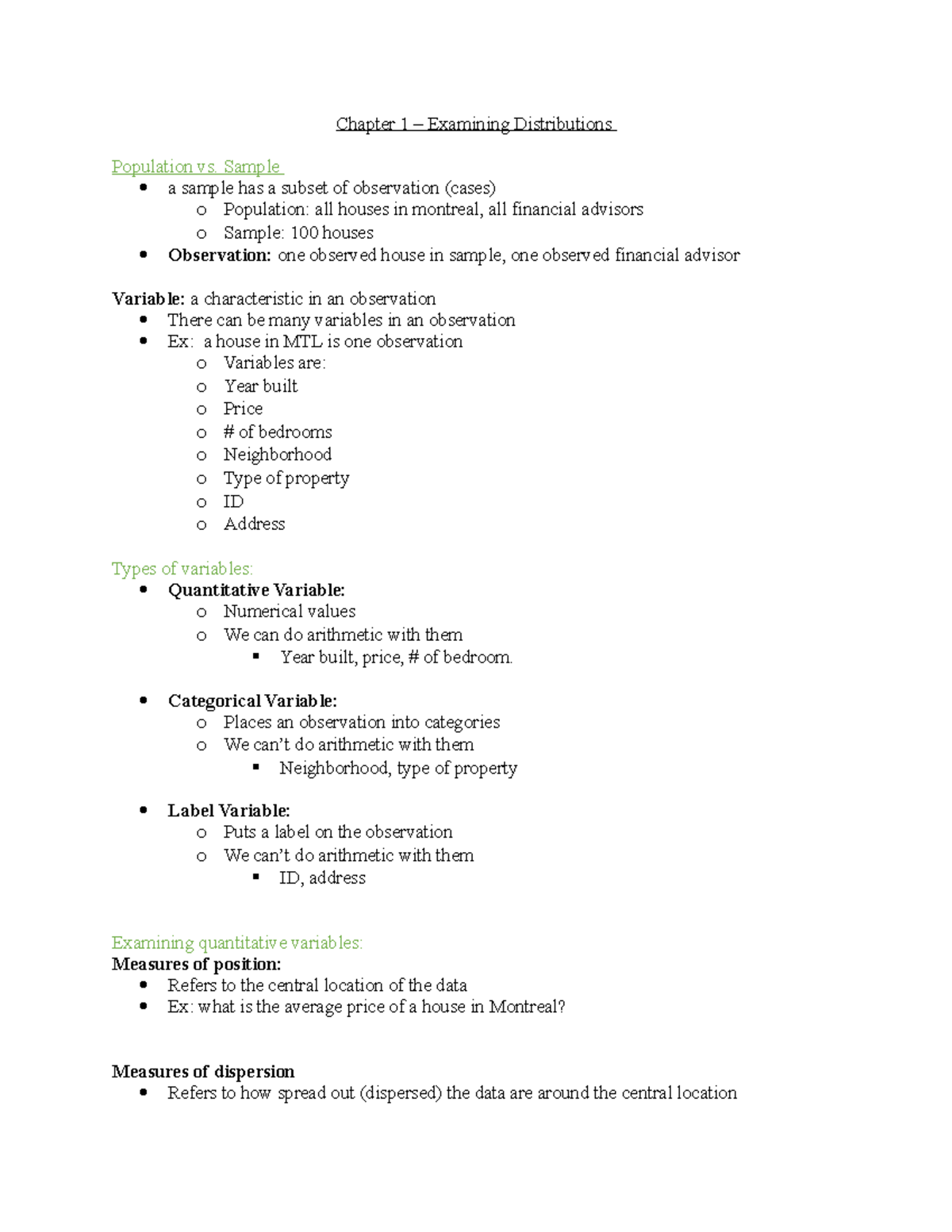 Stats notes - with Prof sentao miao - Chapter 1 – Examining ...