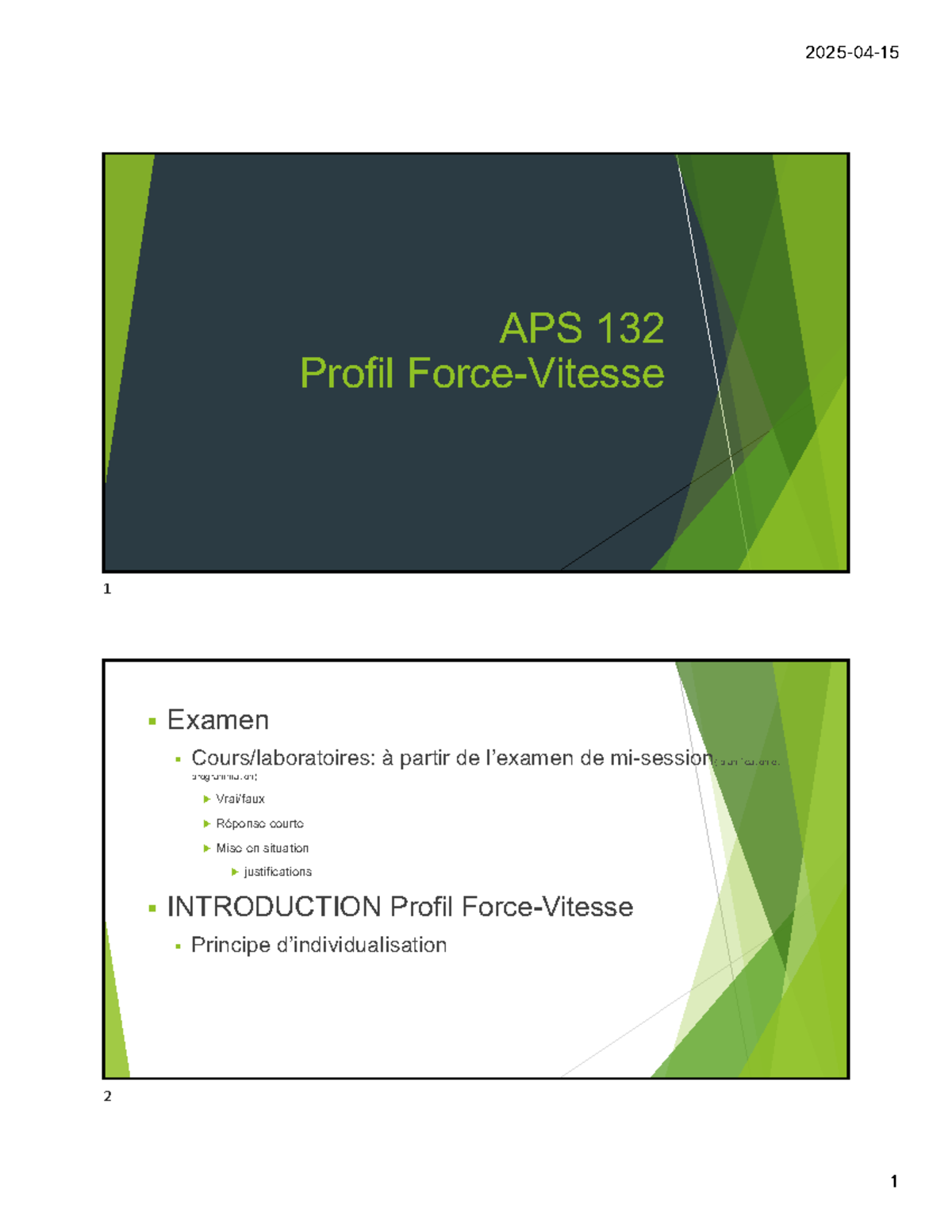 APS 132 Examen Profil 1: Planification et Programmation Musculaire - Studocu