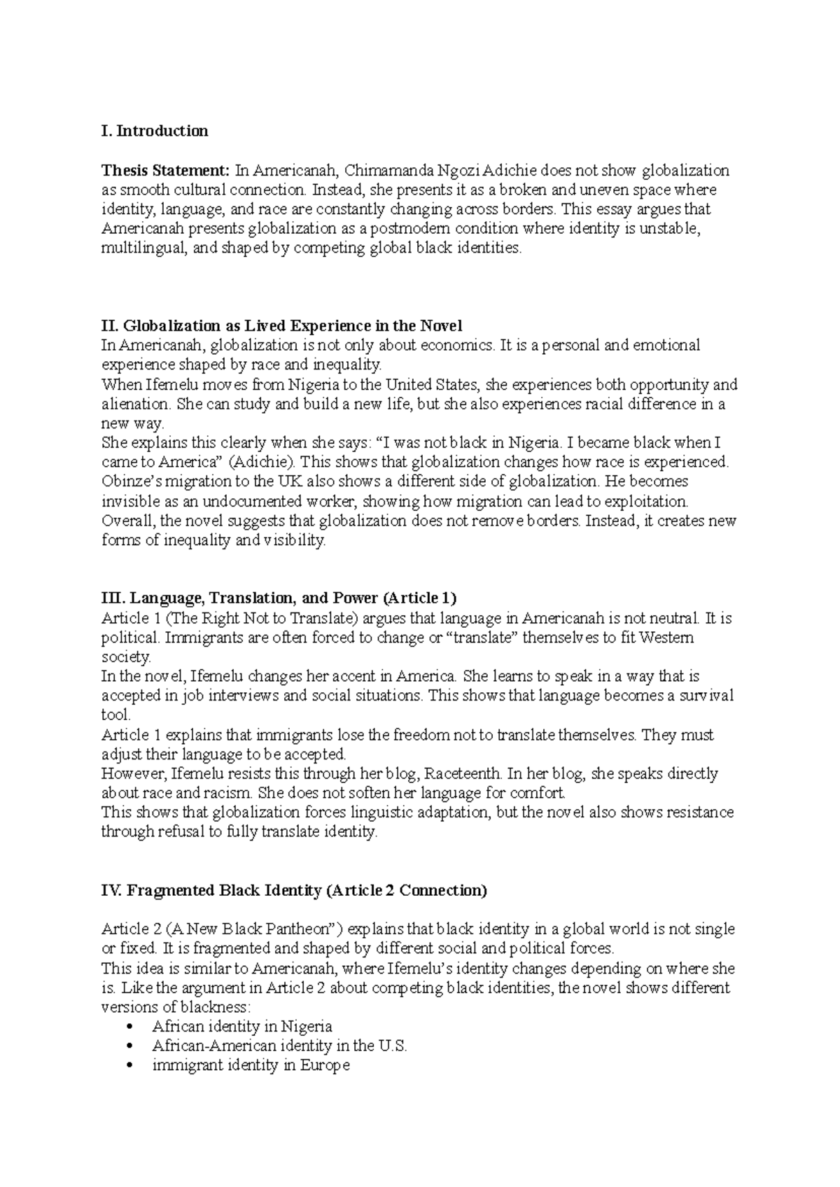 Americanah Essay Notes: Globalization, Identity & Language Analysis ...