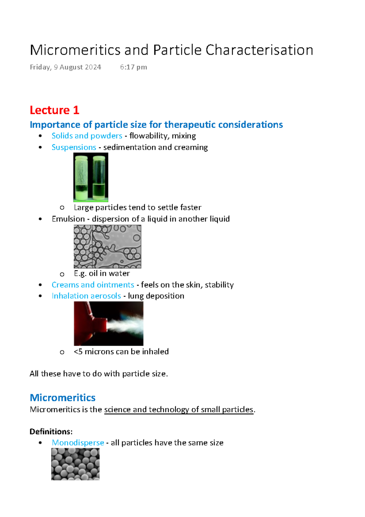 Micromeritics and Particle Characterisation: Lecture Notes for Course ...