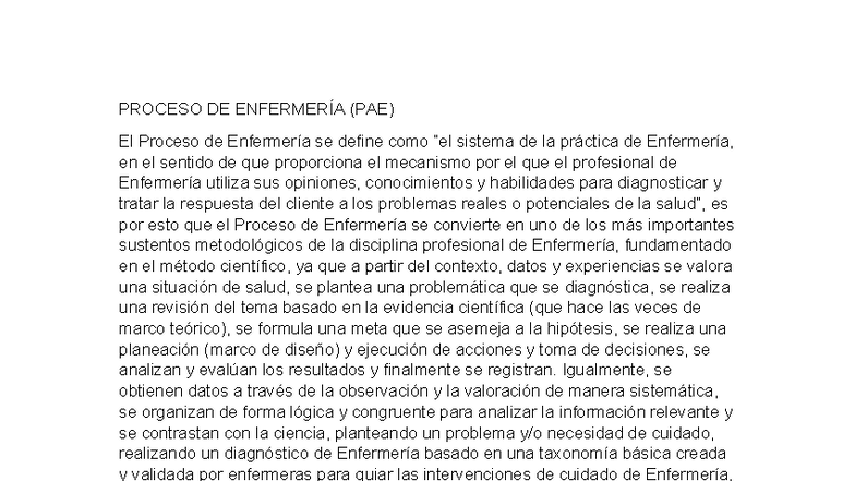 Proceso de Enfermería (PAE): Etapas y Diagnósticos NANDA - Studocu