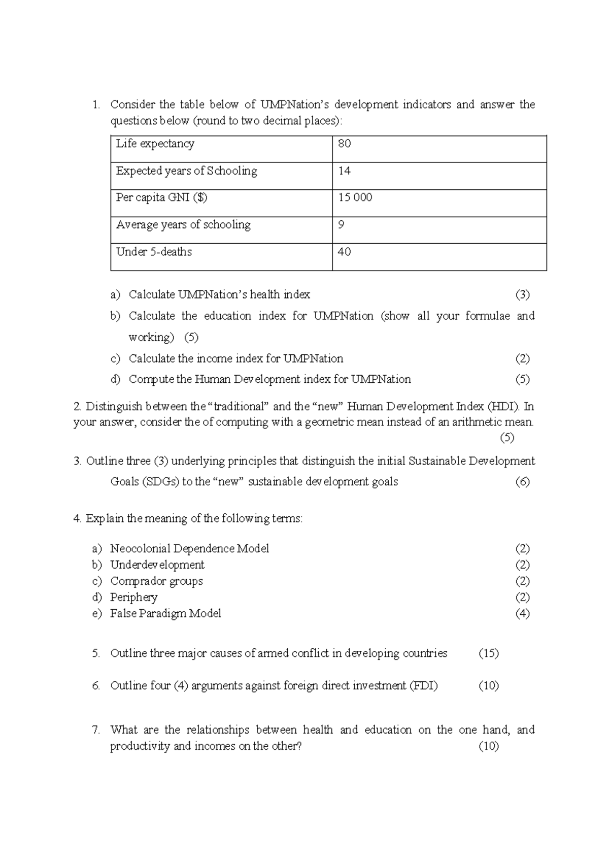 Practice Questions for Development Indicators Analysis 2025 - Studocu