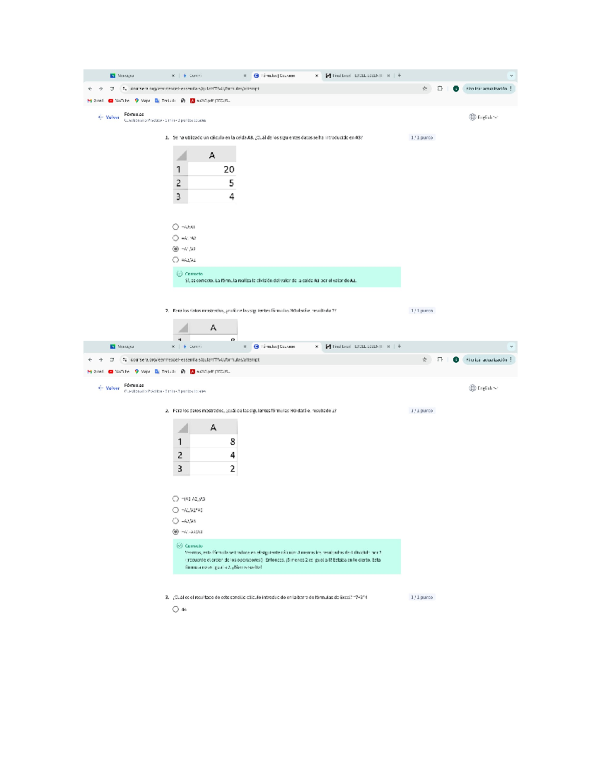 Excel ESS x Final: Mensajes, Fórmulas y Cuestionario Práctico - Studocu