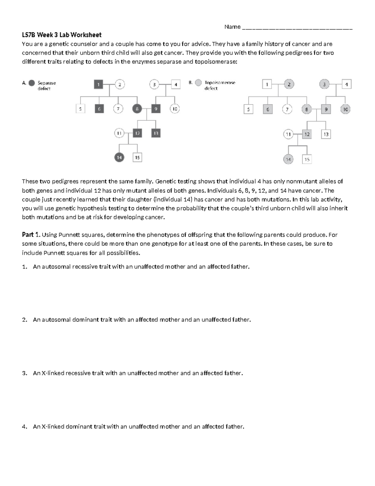 LS7B Pedigrees Lab Worksheet-1 - Name ...