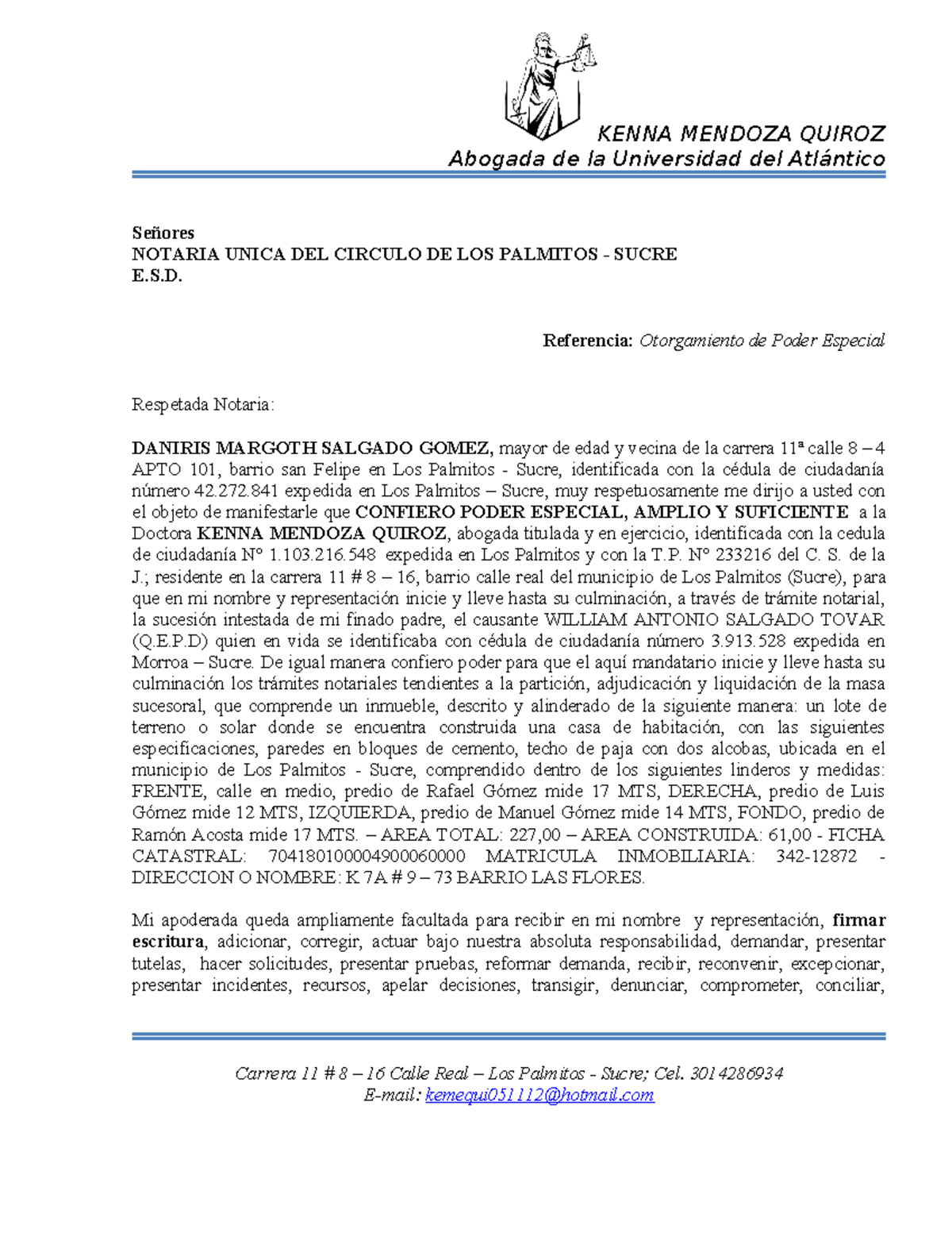 Modelo de Poder Especial para Sucesión Intestada en Colombia - Studocu