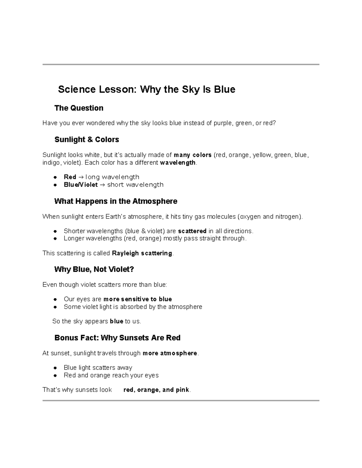 Science Lesson: Understanding Why the Sky Is Blue - Studocu