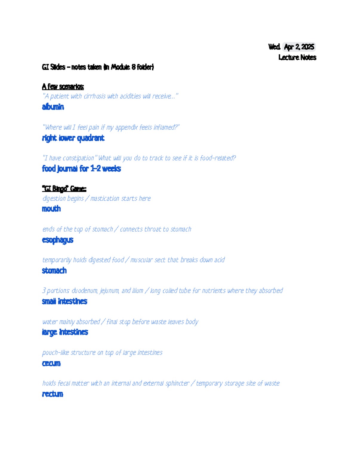 GI Lecture Notes - Module 8 | April 2, 2025 - Wed. Apr 2, 2025 Lecture ...