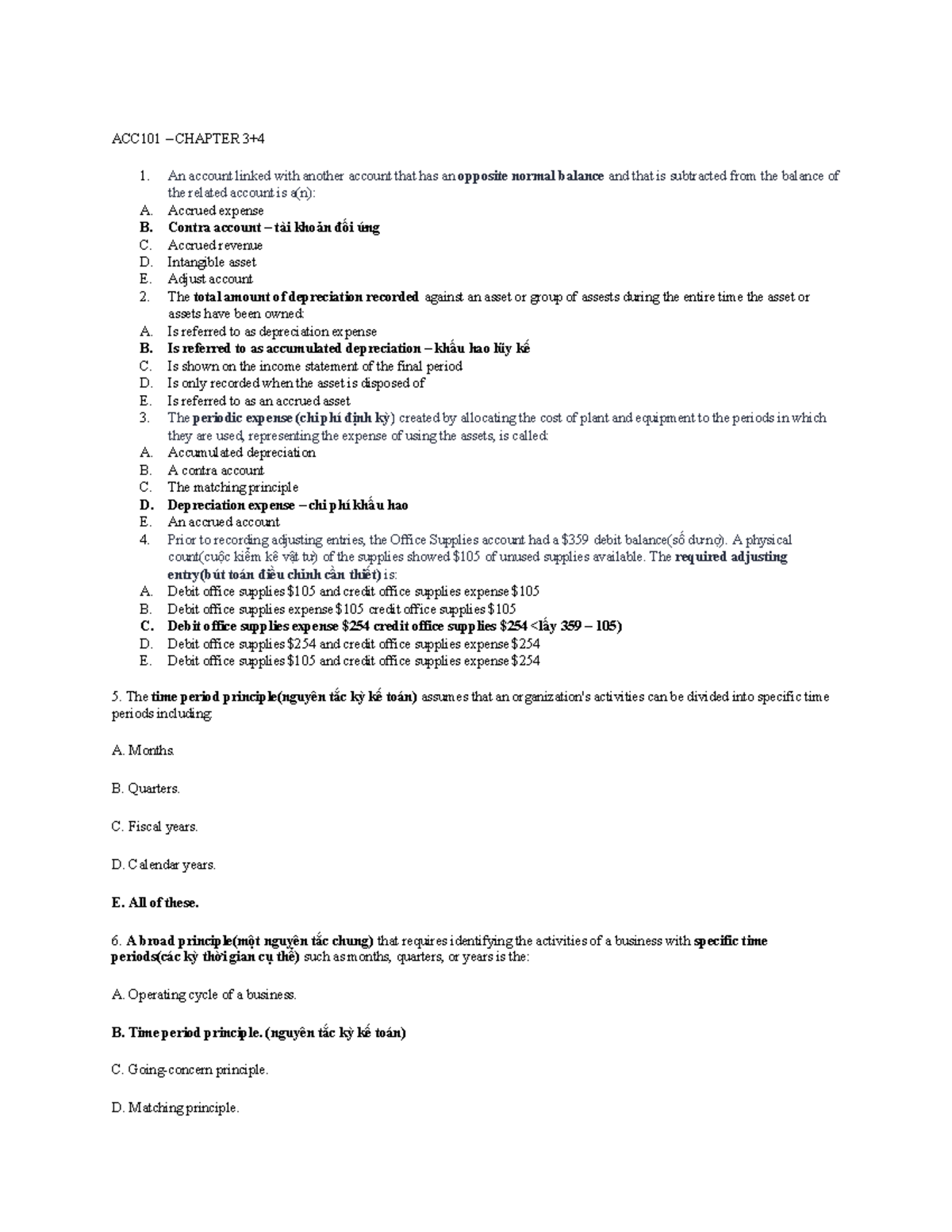 ACC101 CHAPTER 3 & 4: Key Concepts and Adjusting Entries - Studocu