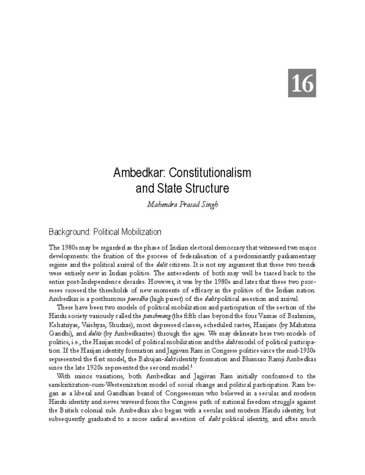 16 POLS 202: Ambedkar's Role in Indian Constitutionalism and State ...