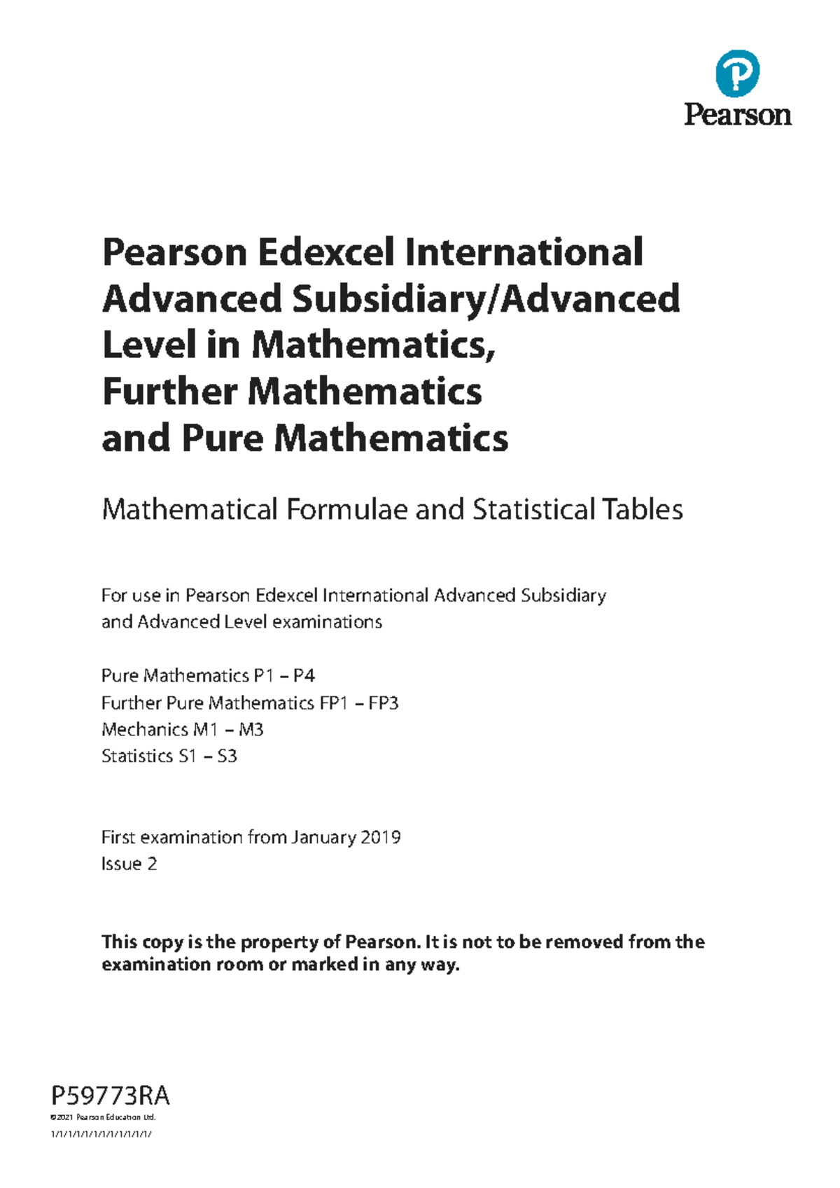 Pearson Edexcel IAL Mathematics Formulae & Statistical Tables Guide ...