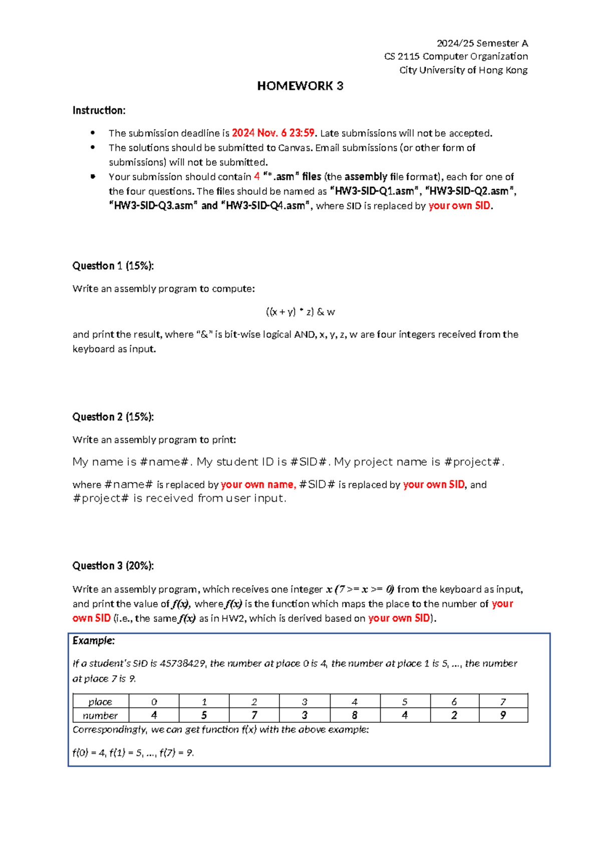HW-3 - CS 2115 Computer Org. Homework Assignment (Sem A 2024) - Studocu