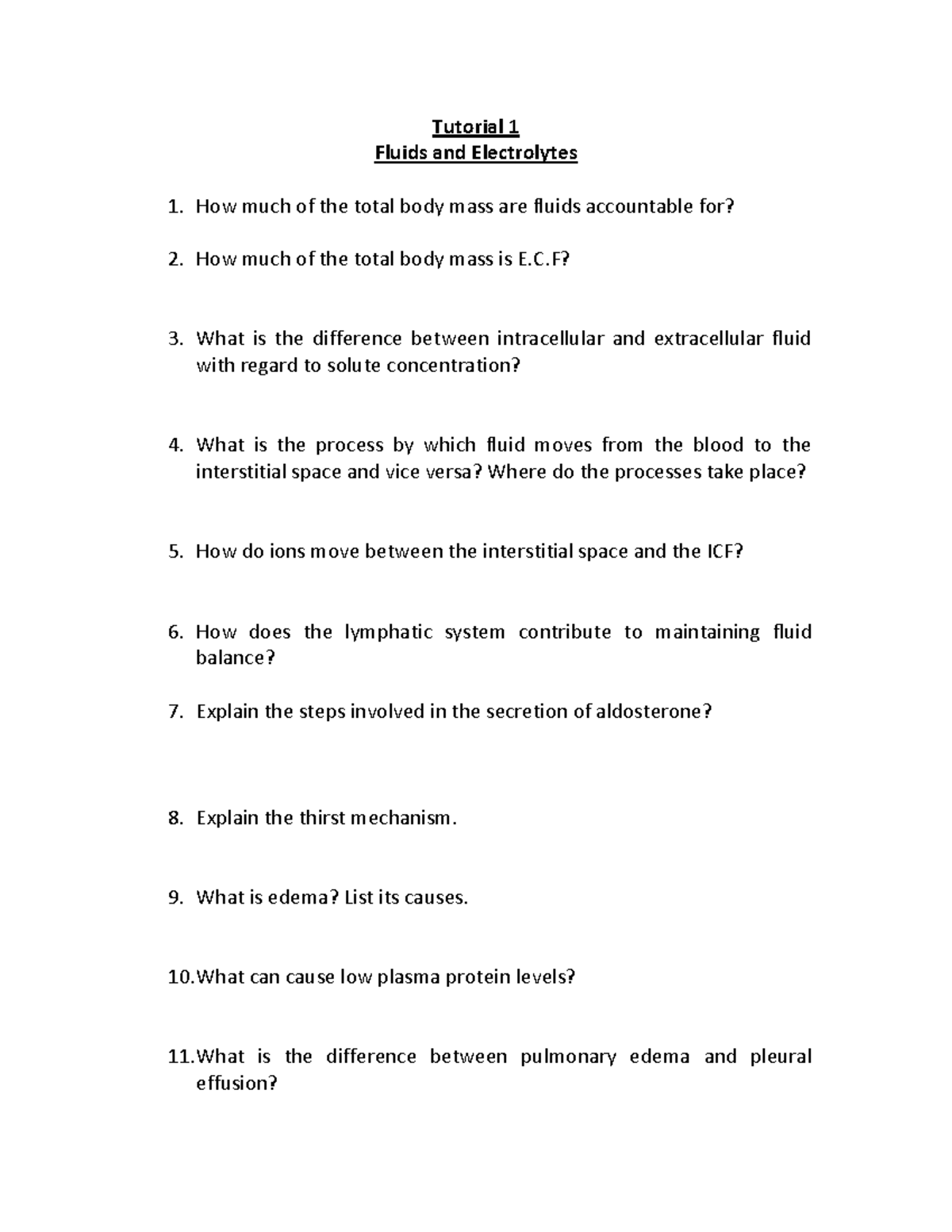 Tutorial 1: Fluids and Electrolytes Worksheet - Studocu