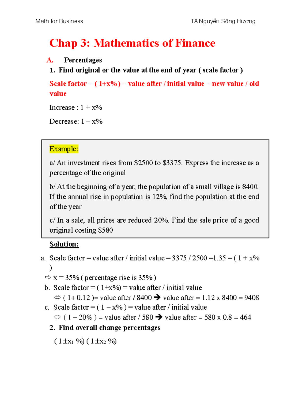 Chap 3 Review - Mathematics of Finance (HUJJ) - Studocu