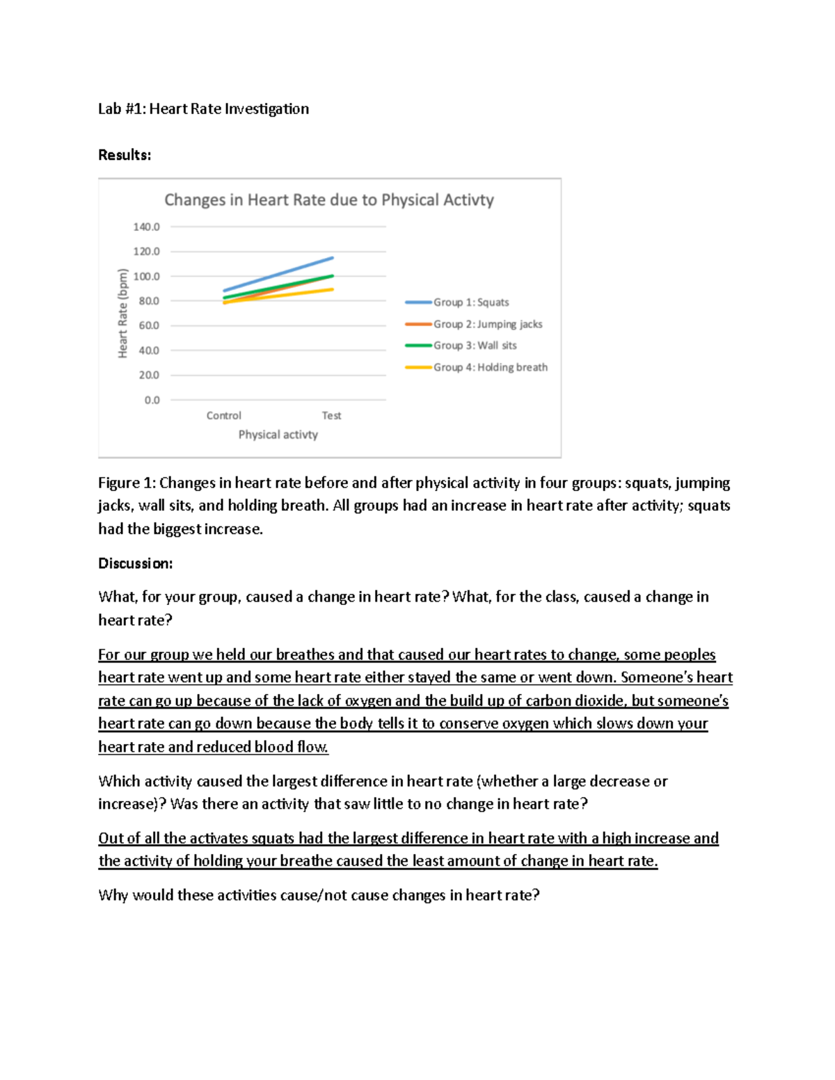 Lab #1: Heart Rate Changes During Physical Activities Analysis - Studocu