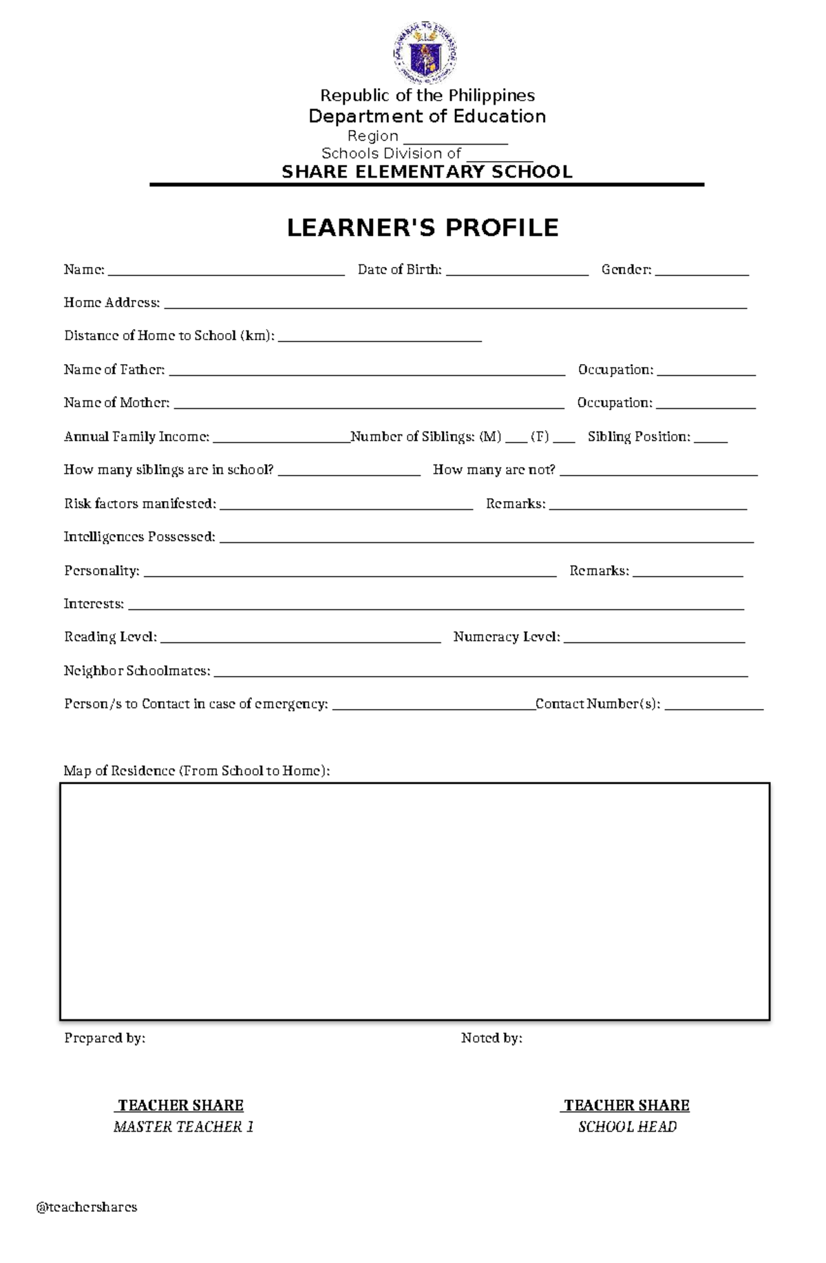 Teacher Share'S Learners Profile Form - Republic of the Philippines ...