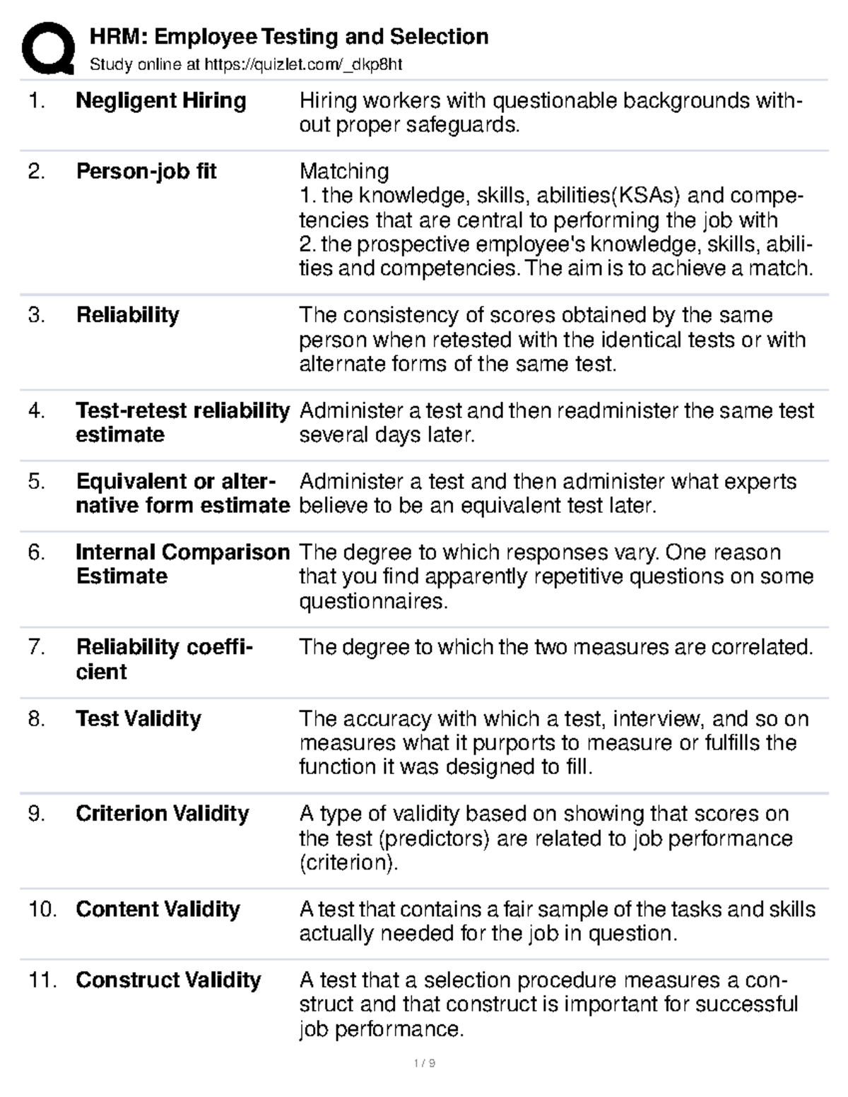 Chra employee testing and selection - Study online at quizlet/_dkp8ht ...