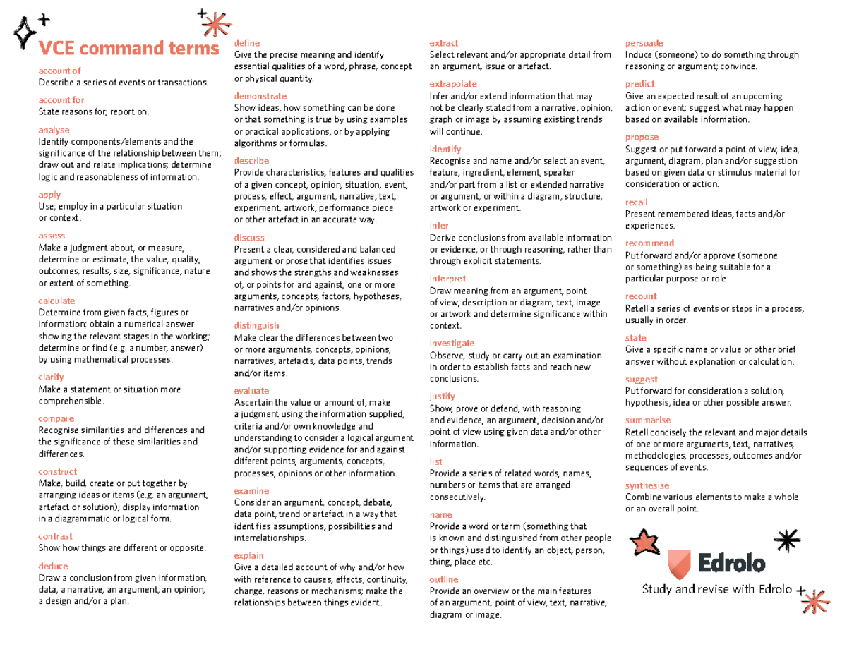 VCE Command Term Glossary for Study and Revision Guide - Studocu