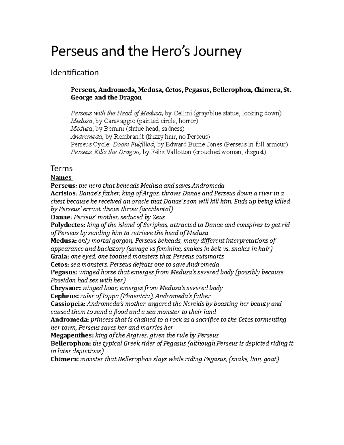 Perseus and the Monomyth: Analysis of Hero’s Journey Concepts - Studocu