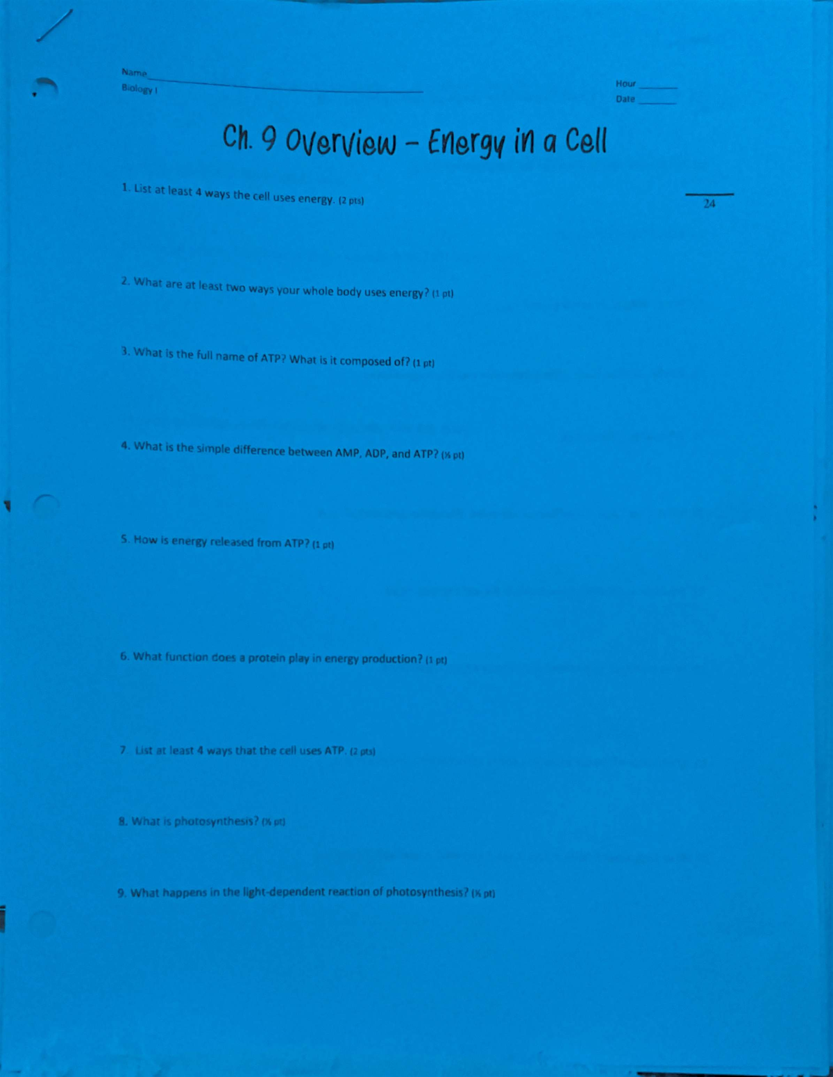 Biology I (BIO101) Ch. 9 Energy in a Cell Overview Notes - Studocu